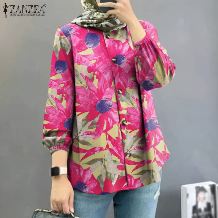 ZANZEA Muslimah Women Muslim Raya Clothes Floral Printed Blouse Loose ...