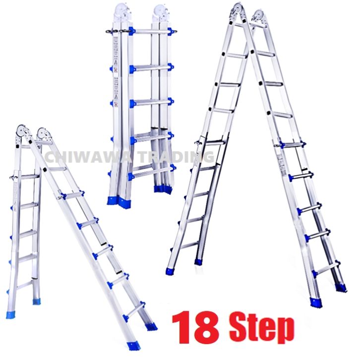 ( LD7 ) 18 Steps Heavy Duty Aluminium Foldable Double Section Extension ...