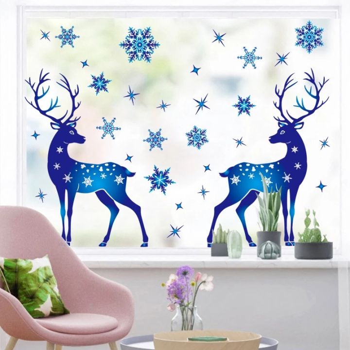 20*30cm Glass Window Decoration Electrostatic Film Blue Snowflake Elk ...
