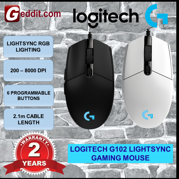 LOGITECH G102 LIGHTSYNC RGB GAMING MOUSE BLACK / WHITE (8000 DPI,6 PROGRAMMABLE BUTTON) 910 ...