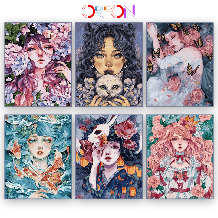 [ORFON] Paint by numbers 40*50cm DIY picture frame manual coloring girl and flowers home hand ...