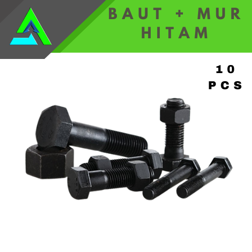 BAUT MUR HITAM DRAT KASAR DIAMETER 3/8 INCH PANJANG 3 INCH ( PAKET 10 ...