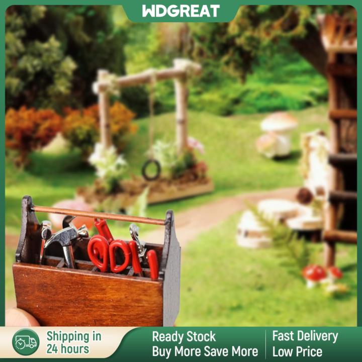 WDGREAT 1/12 Wooden Toolbox with Tools Dolls House Accessory Scenes ...