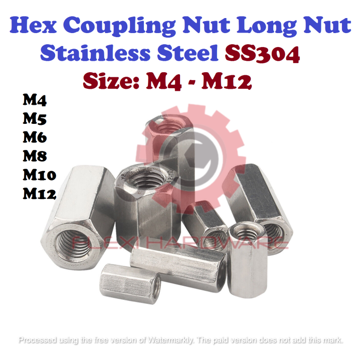Stainless Steel Hex Coupling Nut Long Nut Thread Rod Joint M4-M12 SS304 ...