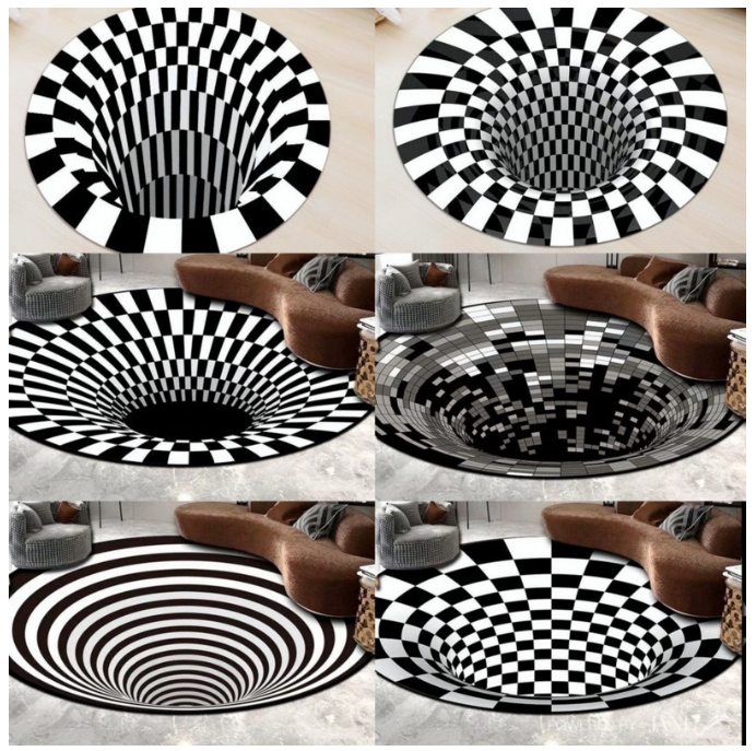 3D Black White Spiral Round Carpet Vortex Visual Illusion Mats Geometry ...