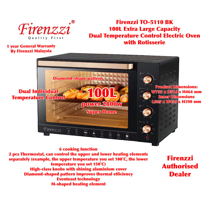 Firenzzi Electric Oven TO-5110 BK Firenzzi 100L Dual Temperature ...