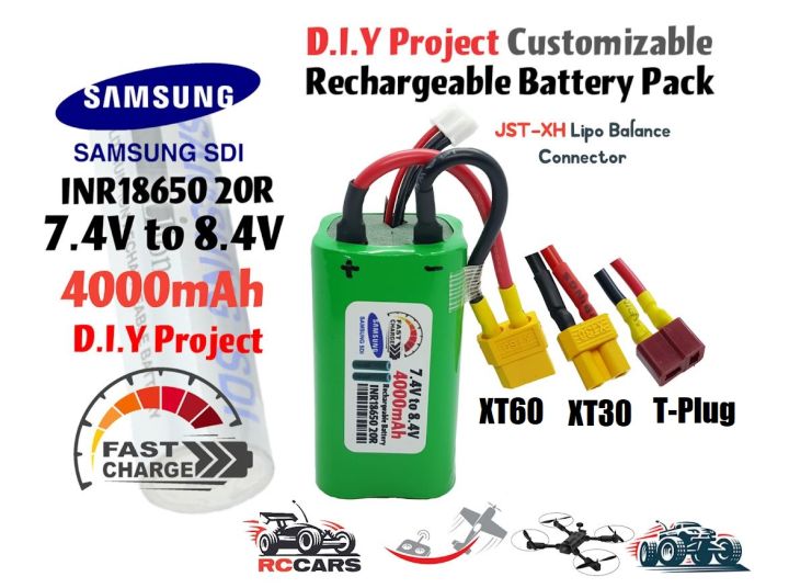 RC Battery Pack 2S2P 7.4V 8.4V 4000mAh Lithium Ion Samsung INR18650 20R ...