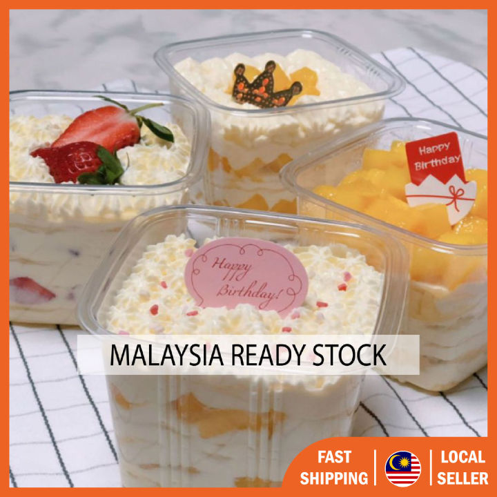 380ml Transparent Plastic Mousse Cup come with Lid / Square Food ...