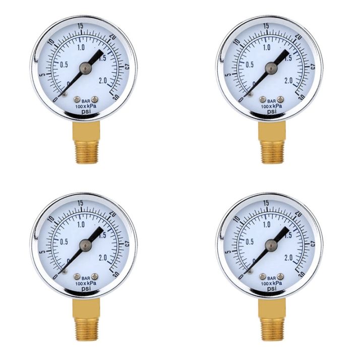4X Pressure Gauge - 0 - 30 Psi 0 - 2 Bar Dial Gauge Compressor Meters ...