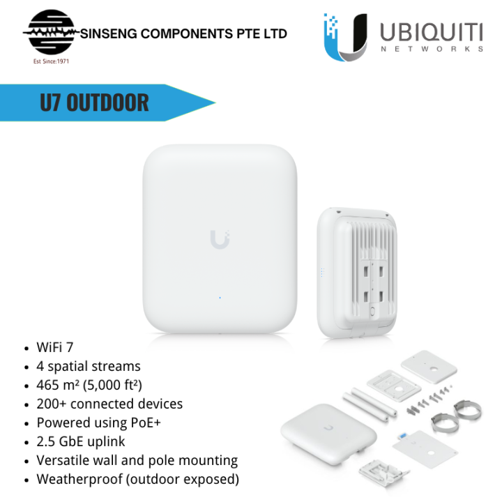 Ubiquiti Unifi U7 Outdoor BE5000 Access Point WiFi 7 Dual Radio Connected Up to 200+ Devices ...