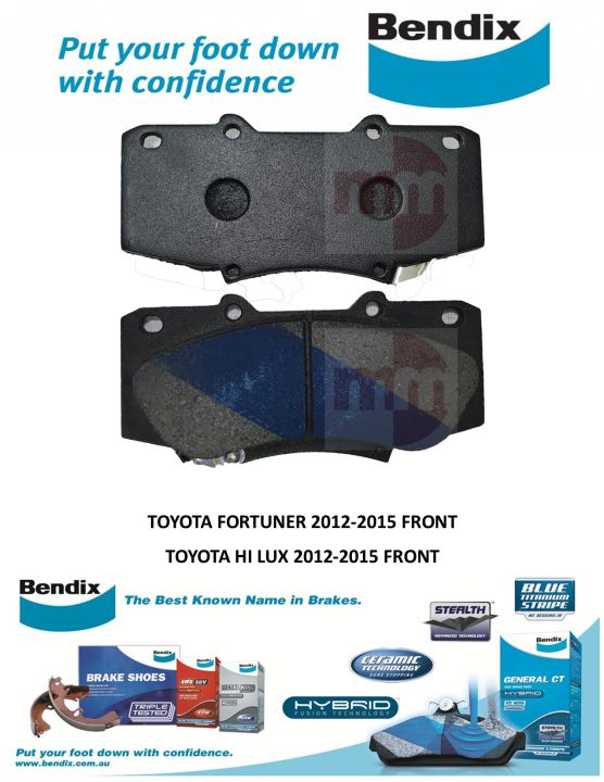 BENDIX GCT BRAKE PADS for TOYOTA FORTUNER 2012-2015 / TOYOTA HI LUX ...