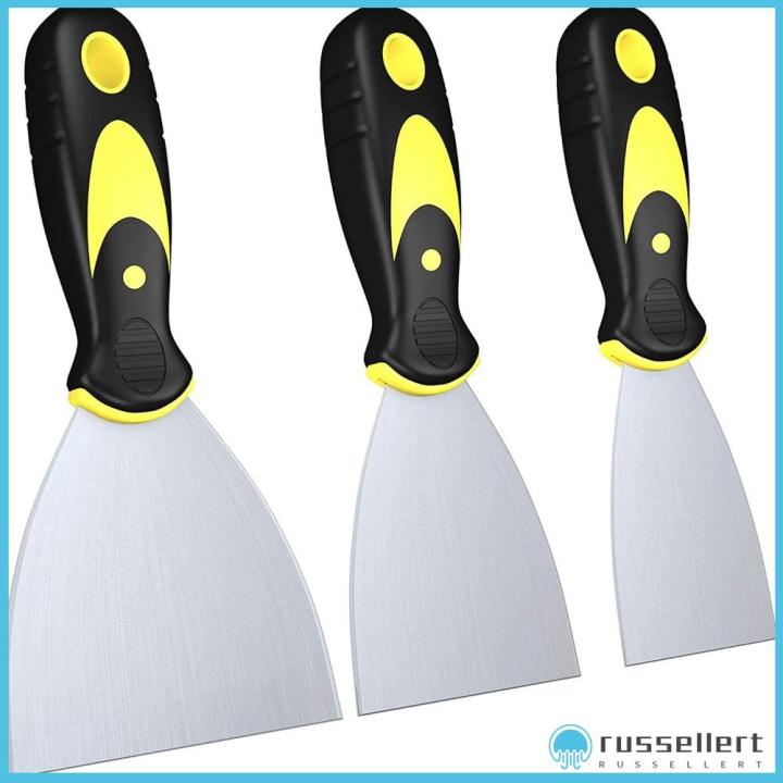 RUSSELLERT 3Pcs 1.5, 3 and 4 Inch Putty Blades Scrapers Rubber Carbon ...