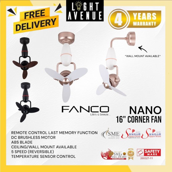 FANCO Tri-Star Nano Corner Fan With Remote Control 3 Blade 16 ...