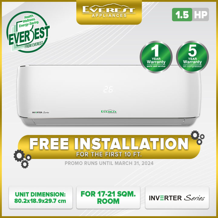 EVEREST Split Type Wall Mounted Inverter Aircon with Remote Control 1.5 ...
