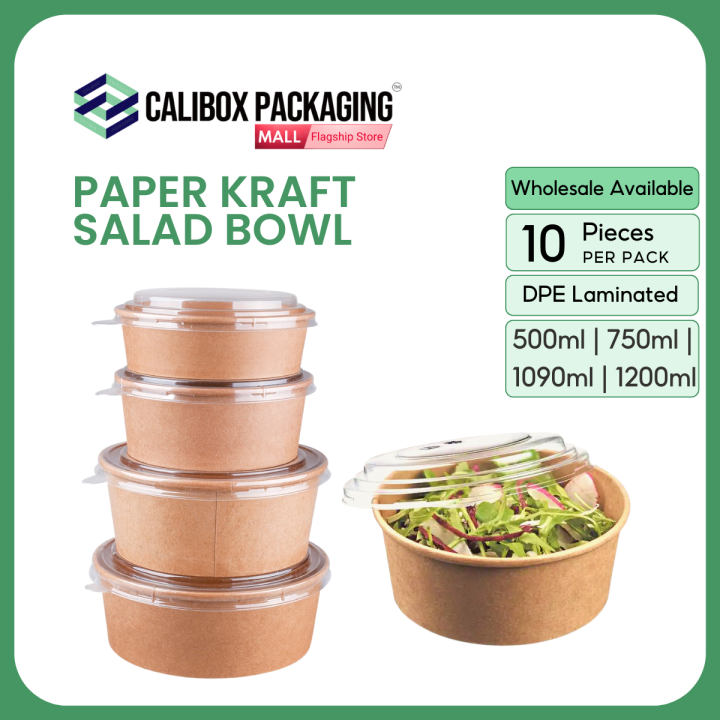 Calibox Packaging Disposable Paper Kraft, Salad Bowl, Paper Bowl, 10pcs ...