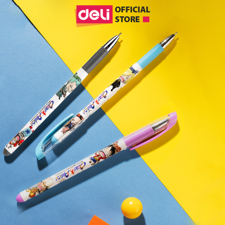 Bút gel mực đen/xanh/tím One Piece Vua Hải Tặc Deli nhanh khô lâu hết ...
