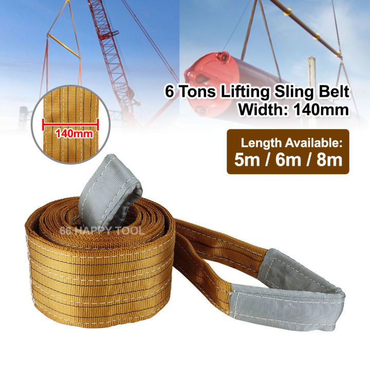 Lifting Sling Belt Webbing 6 Tons Industrial Heavy Duty 5m / 6m / 8m (140mm) Sturdy Double Loop ...