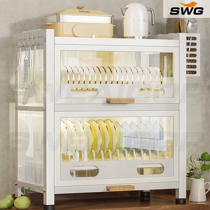 on hand！SWEAIGOR 2/3 Layers Kitchen Dish Rack with Cover Dust-proof ...