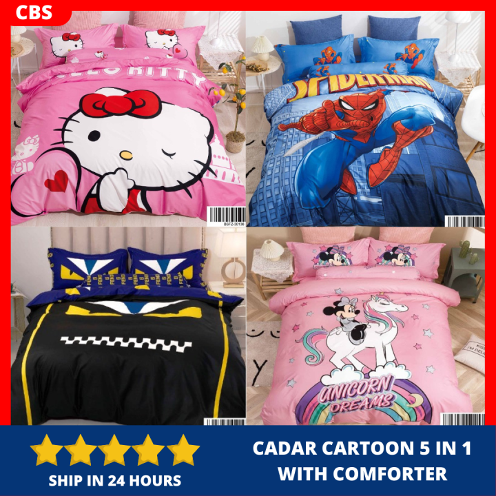 Cadar Cartoon 5 in 1 With Comforter High Quality Queen | Lazada