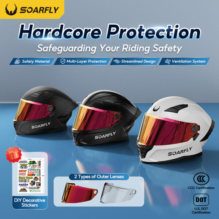 SOARFLY Full Face Motorcycle Helmet with Dual Lens, DOT Approved &3C ...