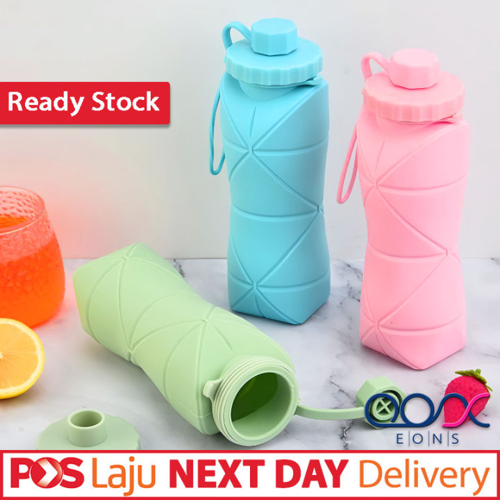QUICK FOLD 💖 600ml Mini Folding Water Bottle Silicone Outdoor Drinking ...