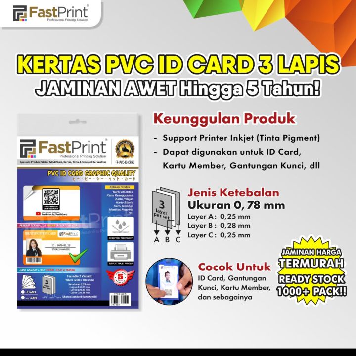 Fast Print Lembaran PVC Bahan ID Card Blank A4 Isi 5 Set Ukuran 0.78 MM ...