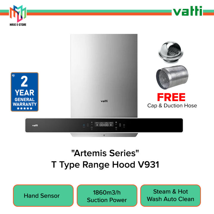 Vatti V931 Artemis Series T Type Range Hood 1860m3/h Suction Power with Steam & Hot Auto Clean ...