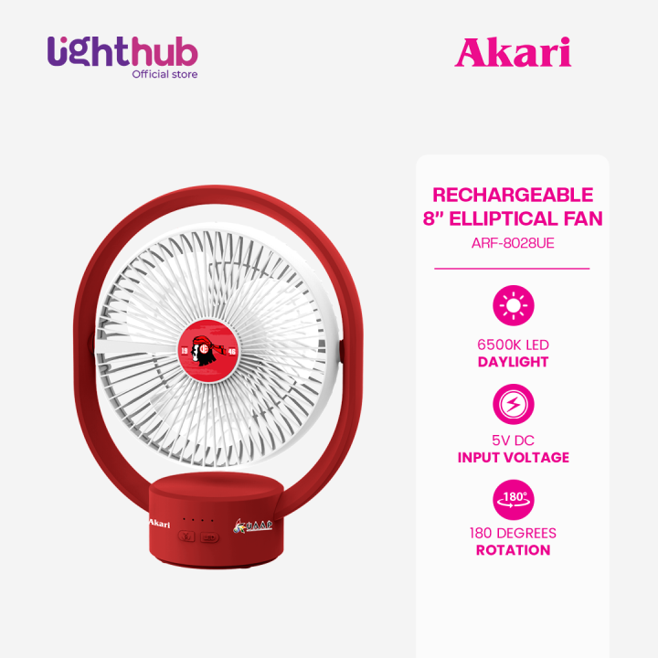 Akari UAAP UE 8" Rechargeable Elliptical Fan, Daylight (ARF-8028UE ...