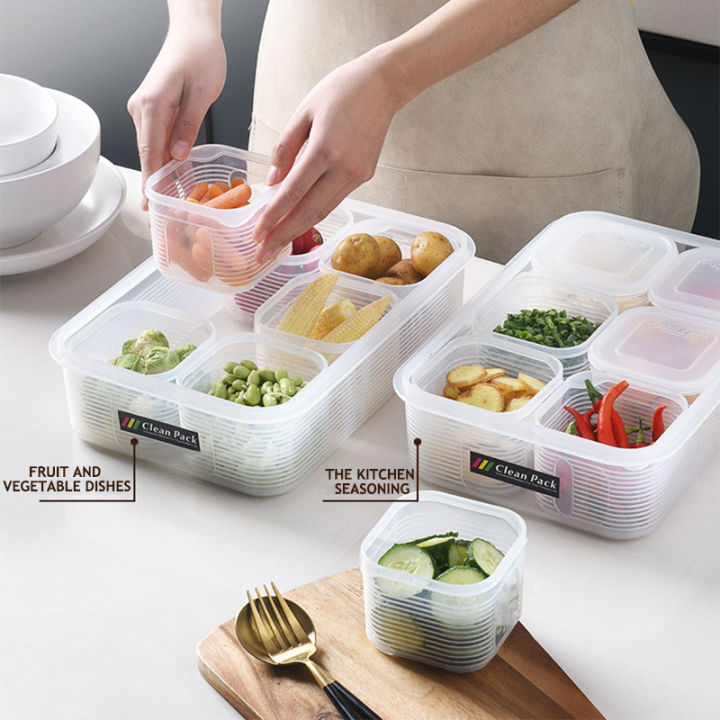 6-Grid Rectangular Food Storage Box Kitchen Refrigerated fresh-keeping ...