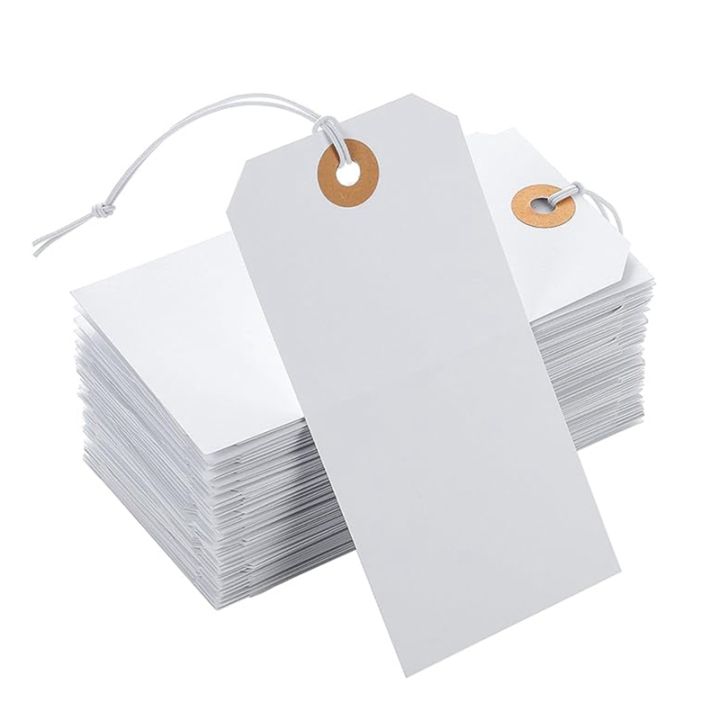100 Piece Perforated Cotton Elastic Line Hang Tags Card White Card ...