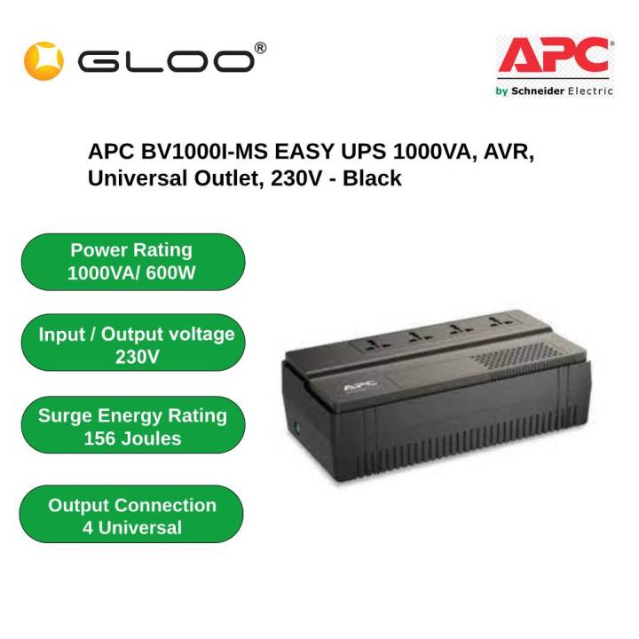 APC BV1000I-MSX EASY UPS 1000VA, AVR, UNIVERSAL OUTLET, 230V - Black | Lazada