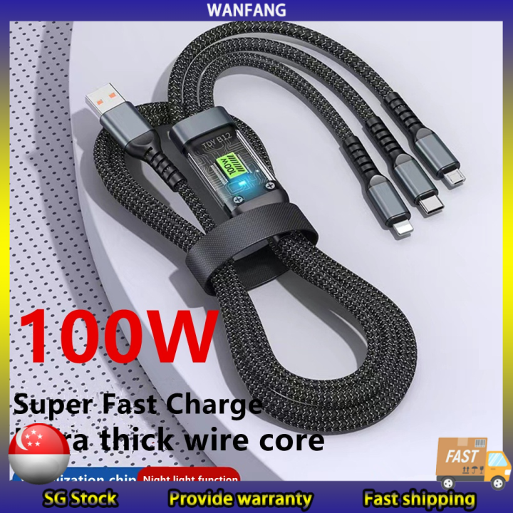 SG 3 in 1 6A 100W Super Charging Cable Micro USB Type C Fast Charger ...