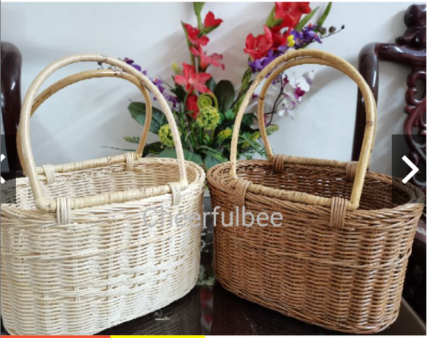 [The Rattan House] Rattan Basket Picnic Storage Organizer Oval Beige ...