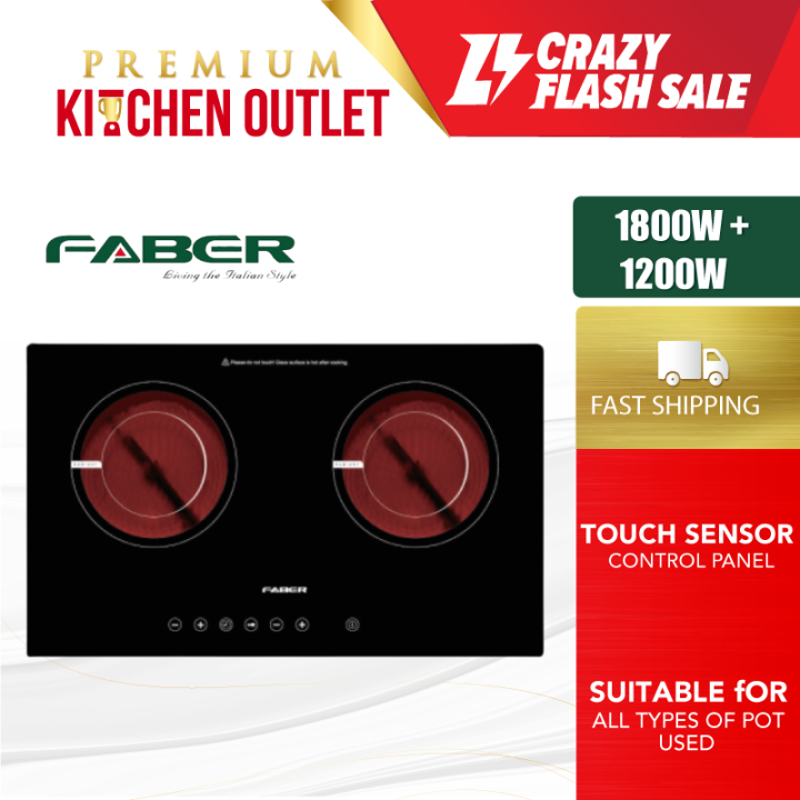 Faber 1800W + 1200W 2 Burner Built-in Ceramic Cooker Hob with Touch ...