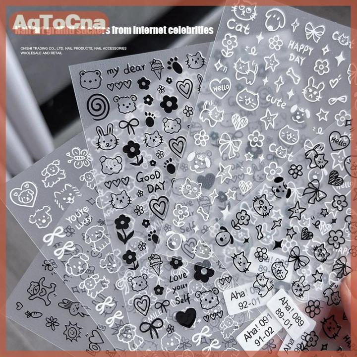 AqToCna 3D Cartoon Relief Graffiti Nail Sticker Small Pattern ...