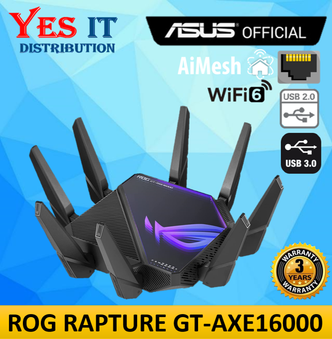 ASUS ROG Rapture GT-AXE16000 Quad-band WiFi 6E 802.11ax Gaming Router ...