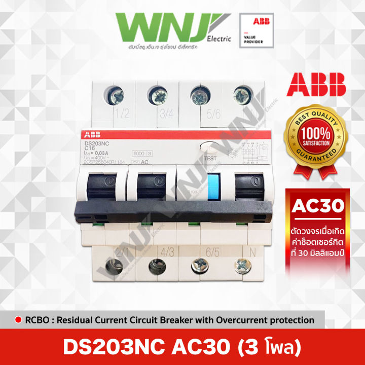 อุปกรณ์ป้องกันไฟรั่วไฟดูด ที่ WNJ ยี่ห้อ ABB RCBO รุ่น DS203NC มีขนาดตั้งแต่ 16 - 32A | Lazada.co.th