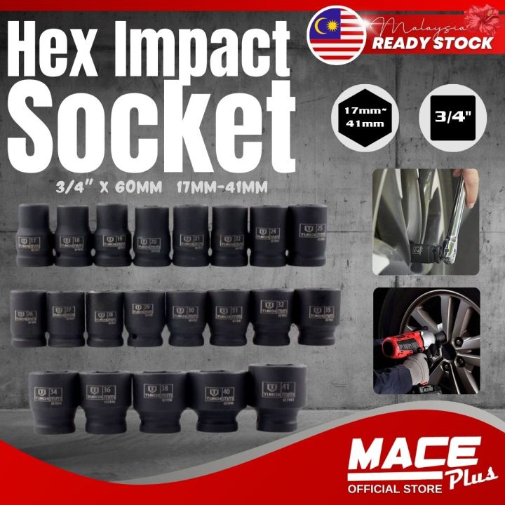 3/4 INCH X 60MM CR-MO Black Hex Impact Socket 17mm to 41mm Wrench ...