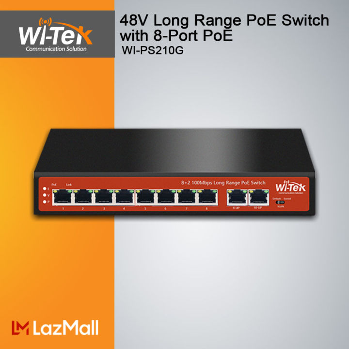 Wi-Tek WI-PS210G 8FE+2GE Ports 48V Long Range PoE Switch with 8-Port PoE | 8FE+2GE Ports 48V PoE ...