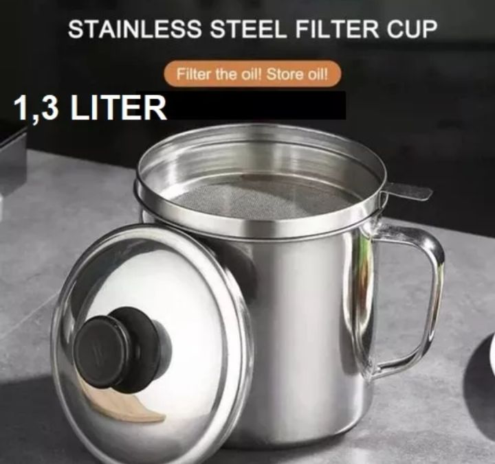 Oil Pot 1,2 Liter Tempat Saringan Minyak Bekas Goreng Stainless 12,5cm ...