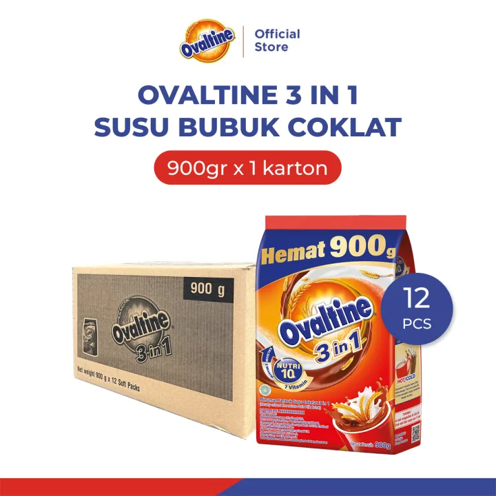 [Karton] Ovaltine 3in1 Susu Bubuk Coklat 900g - 12pcs | Lazada Indonesia