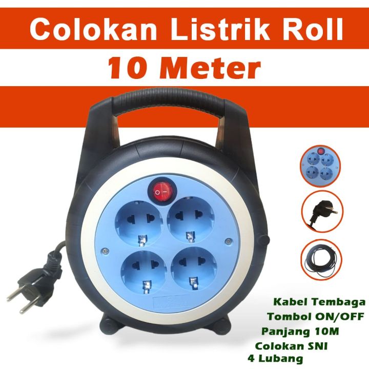 Dadidu Kabel Listrik Roll 10M 4 Lubang Colokan - Kabel Sambungan Roll Gulung Panjang 10 Meter ...