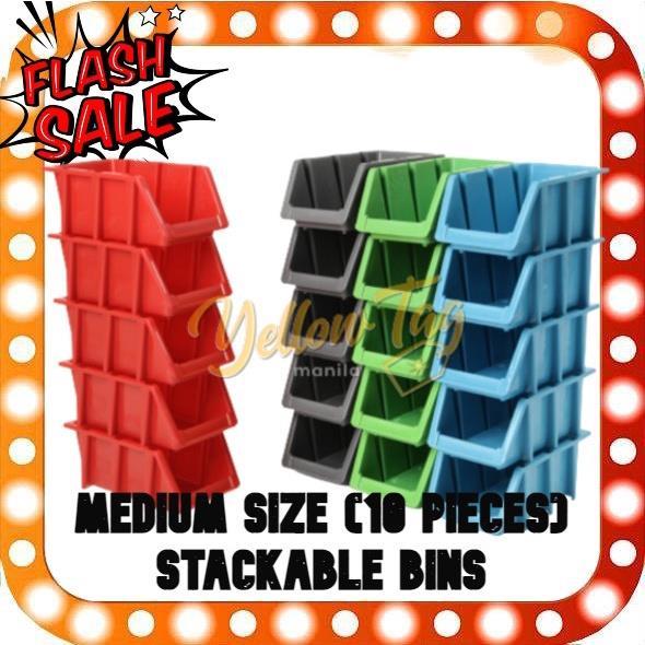 ⚡10 MEDIUM Stackable Bin Boxes Organizer Supplies Tools Bins Hardware ...