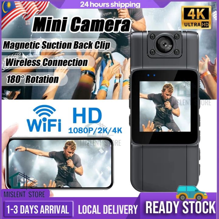 4K WIFI Mini Sport Camera Police Body Camera 180° Ratation Night Vision ...