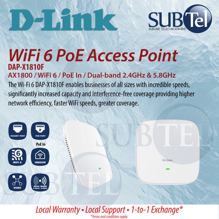 D-Link AX1800 WiFi 6 Dual-Band 2.4Ghz 5Ghz PoE Access Point DAP-X1810F ...