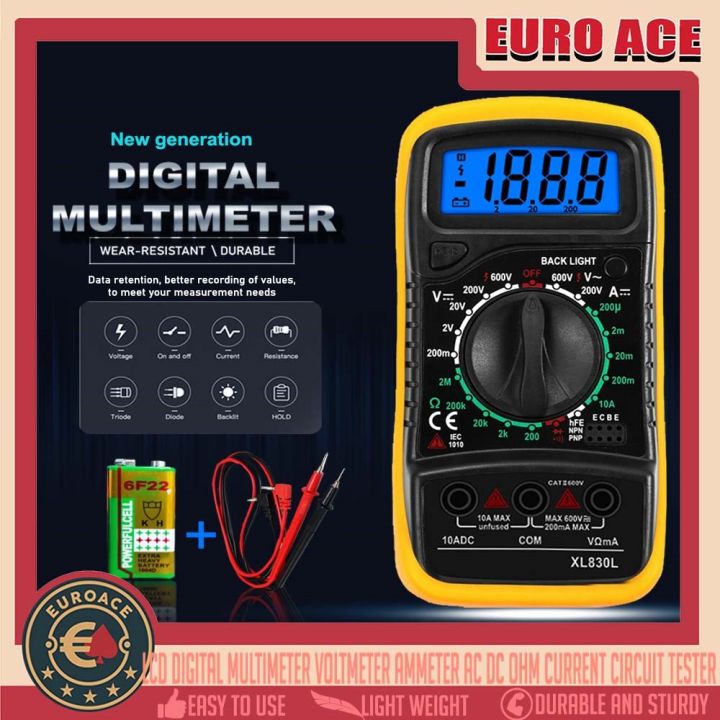 EURO ACE XL830L LCD Digital Display Multimeter Tester Voltmeter ...