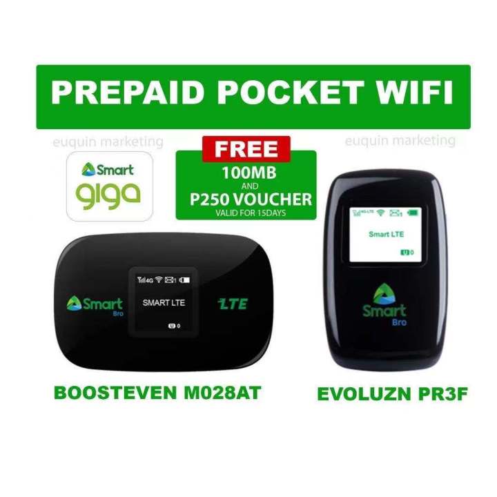 Smart Bro Prepaid LTE Pocket WiFi with FREE 100MB and P250 Smart Bro Voucher With Car Adapter ...