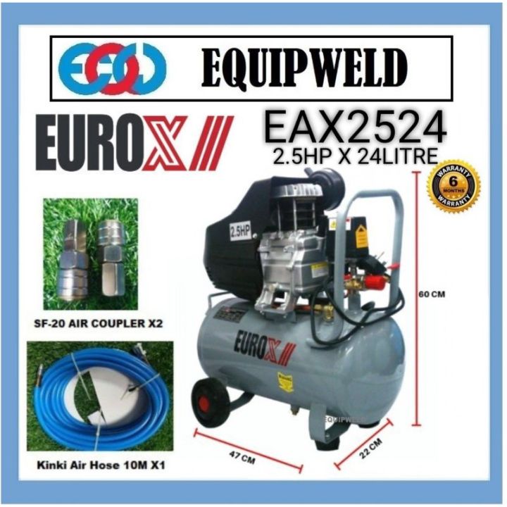 EUROX EAW2524 AIR COMPRESSOR 2.5HP X 24LITRE + FOC KINKI HOSE 10M + SF-20 COUPLER X2 (EUROPOWER ...