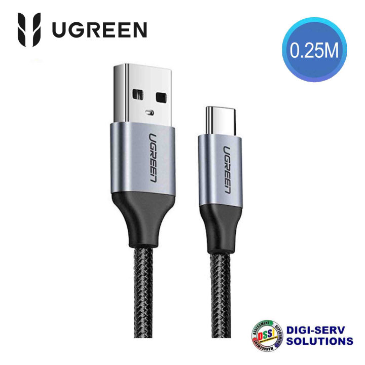 UGREEN 60124 USB-A 2.0 to USB-C Cable Nickel Plating Aluminum Braid 0.25m (Black) | Lazada PH