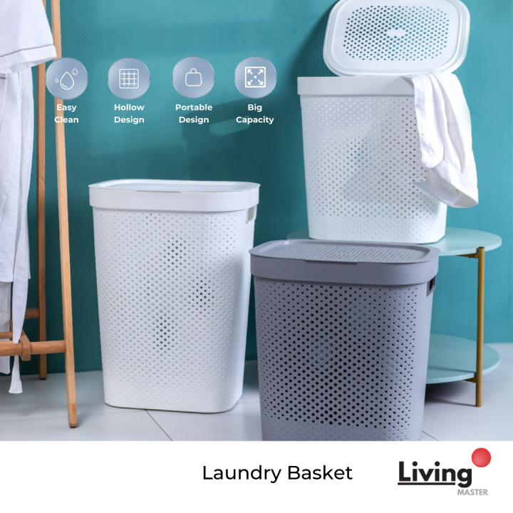 Plastic Laundry Basket With Lid 60L Bakul Baju Laundry Basket Dirty ...